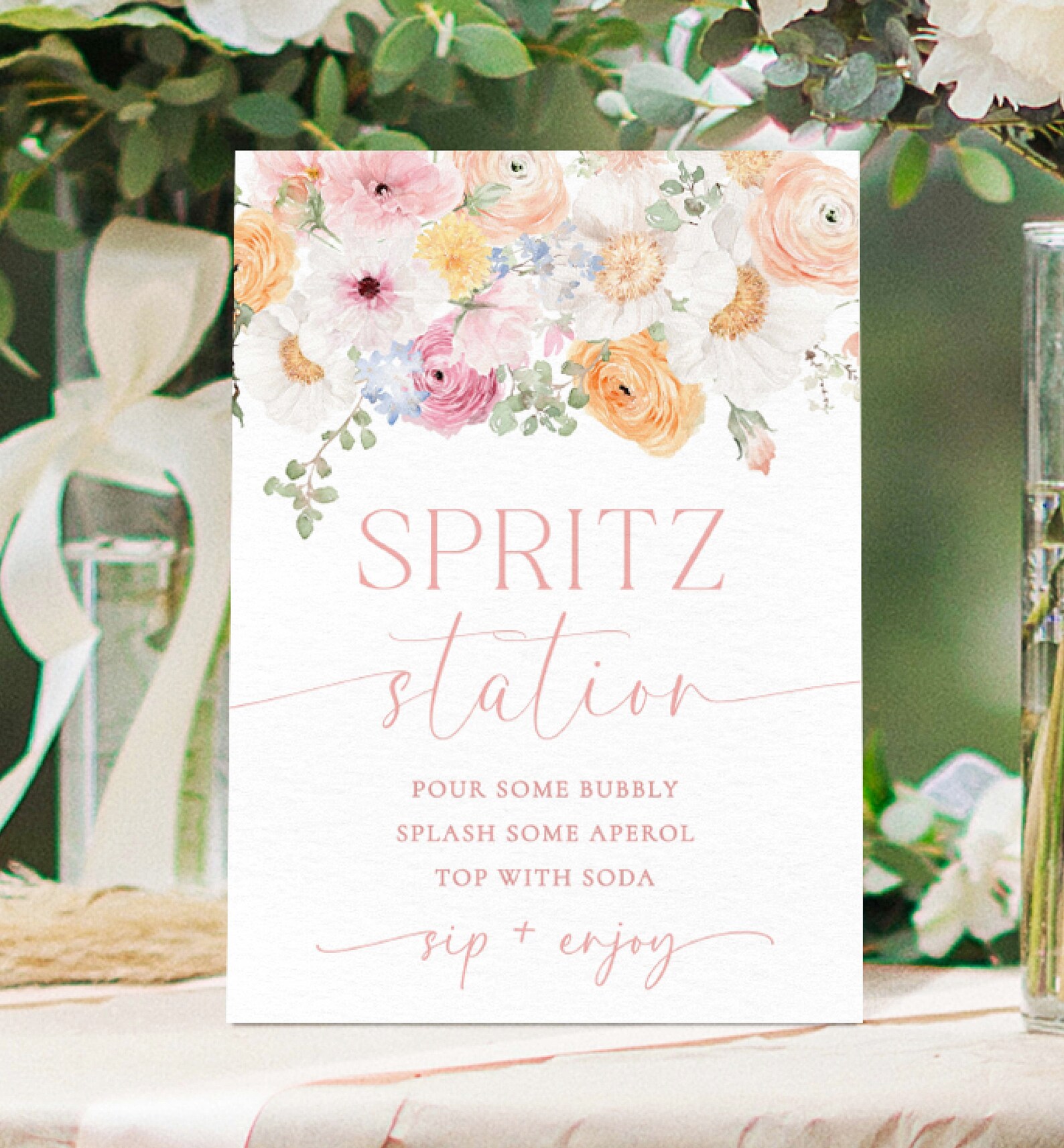 Spritz Station Sign, Printable Spritz Cocktail Sign, Boho Wildflower ...