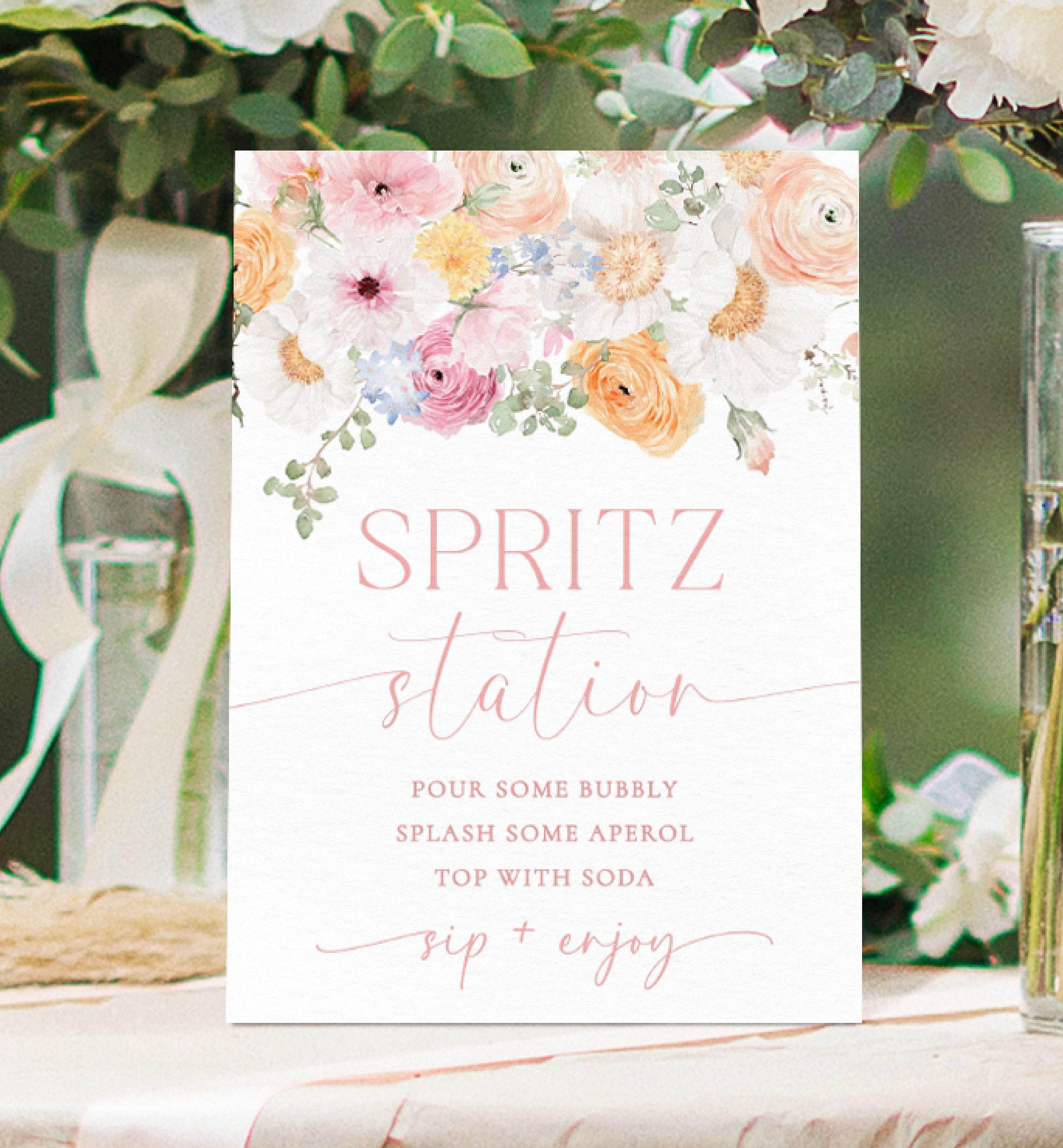 Spritz Station Sign, Printable Spritz Cocktail Sign, Boho Wildflower ...