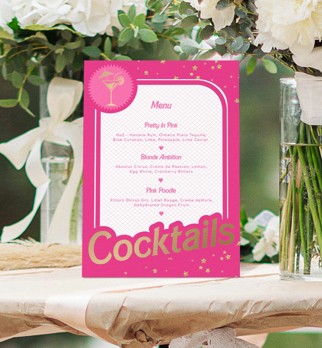 Printable Cocktail Menu Sign, Drinks Menu, Birthday Party Beverage Menu ...