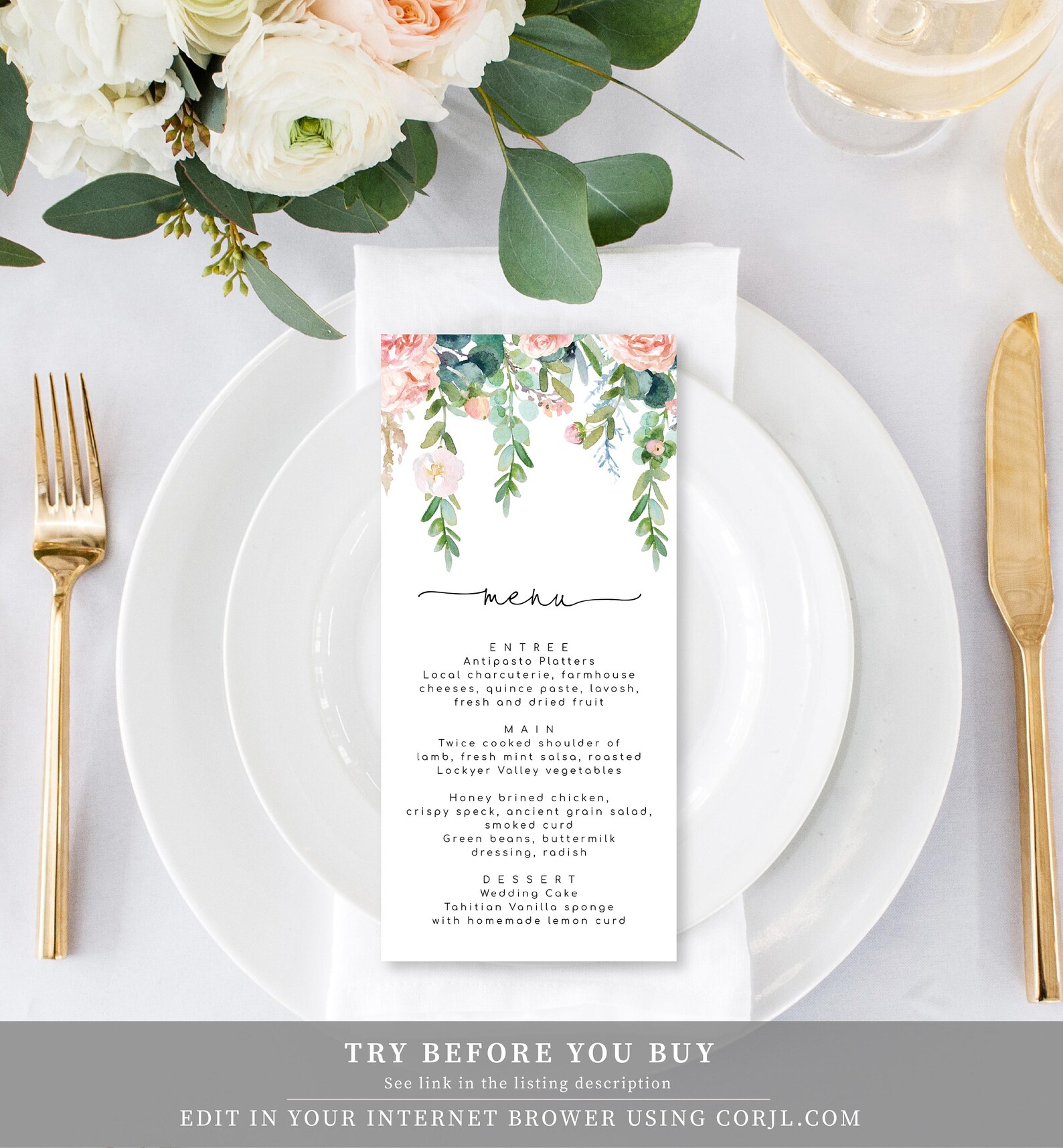 Printable Menu Template Editable Wedding Dinner Menu - Etsy