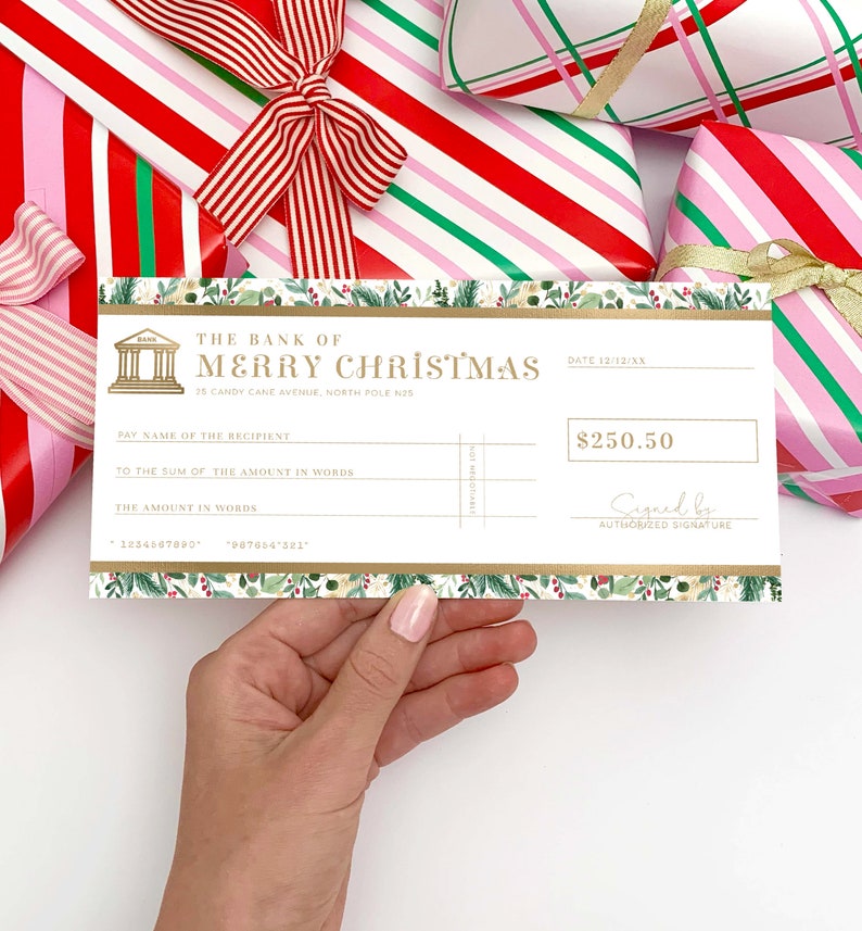 Christmas Cheque Template, Fake Bank Cheque Gift Voucher, Custom ...