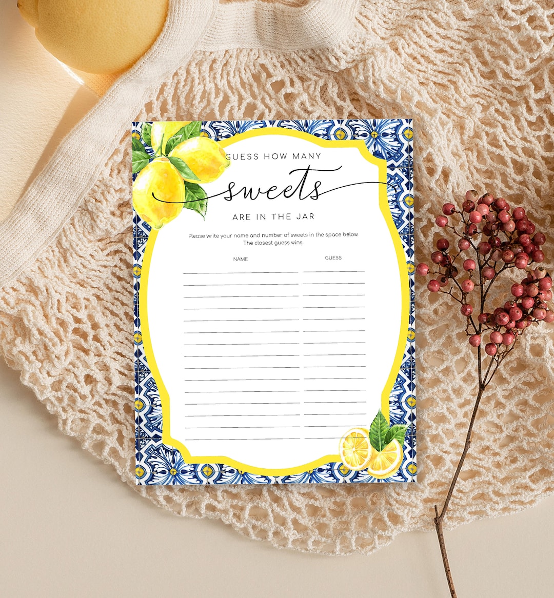 Guess How Many Sweets Printable Game - Positano Blue Tile Lemon ...
