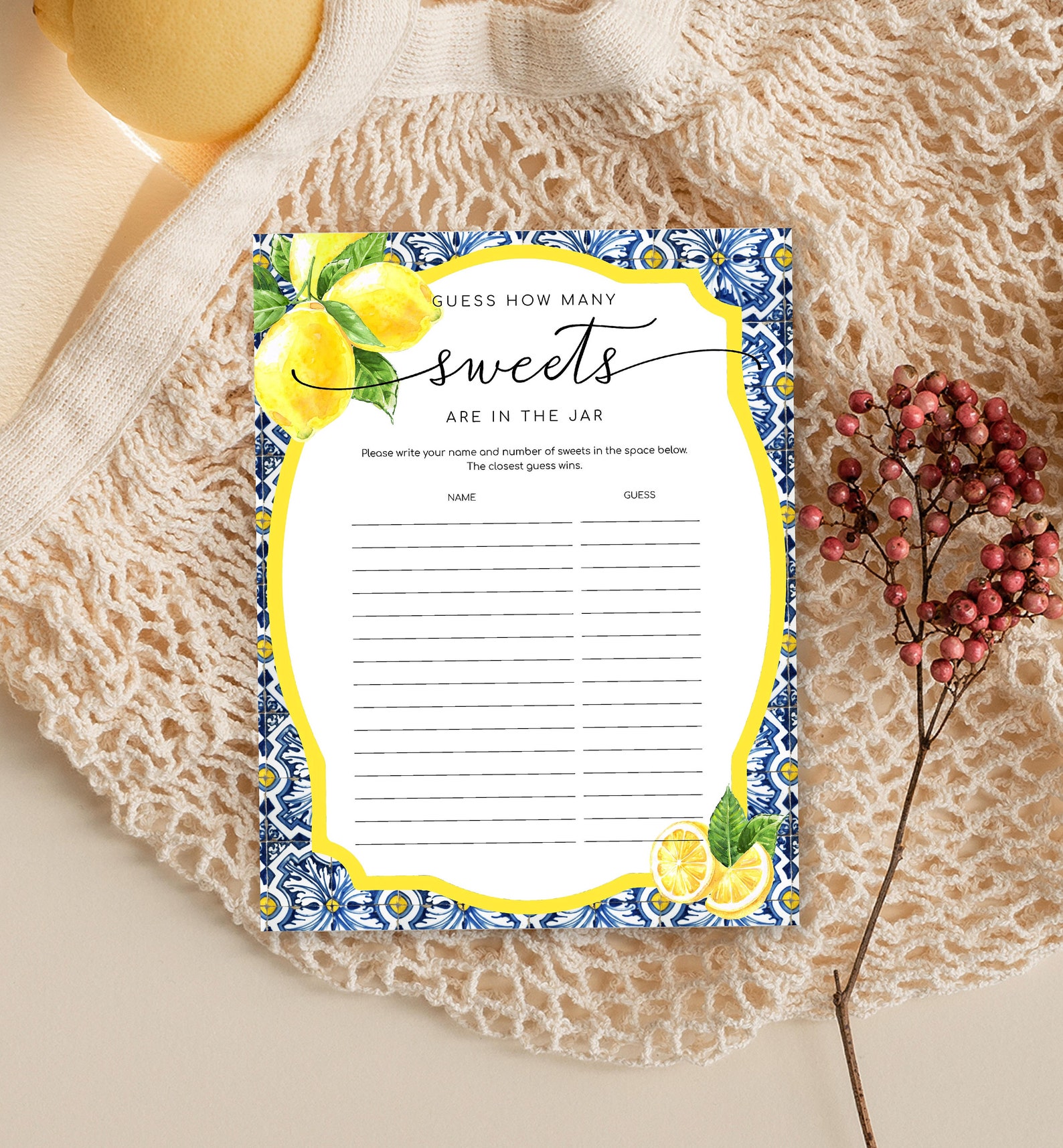 Guess How Many Sweets Printable Game - Positano Blue Tile Lemon ...