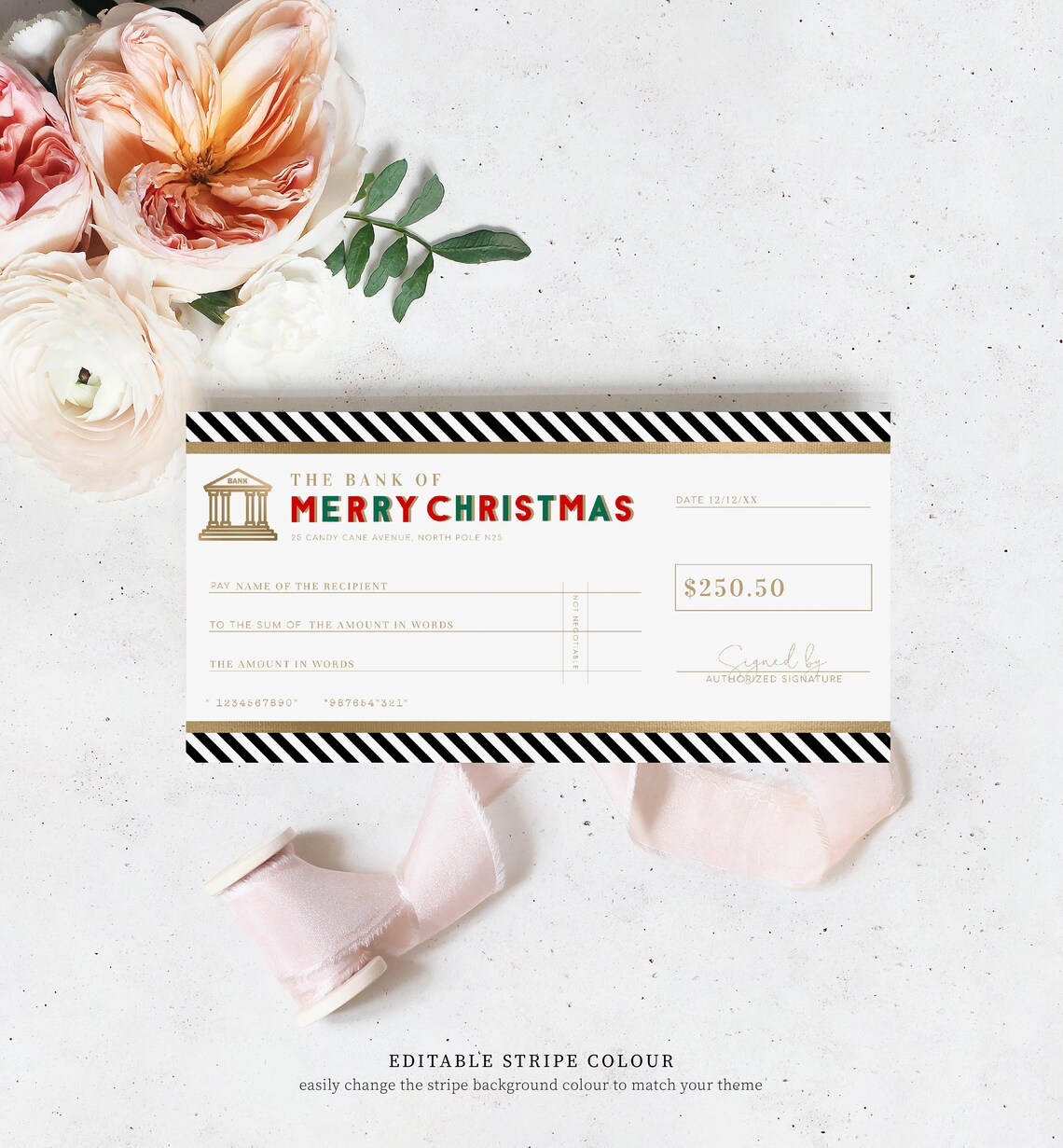 Printable Christmas Gift Check Template, DIY Fake Bank Cheque (digital ...