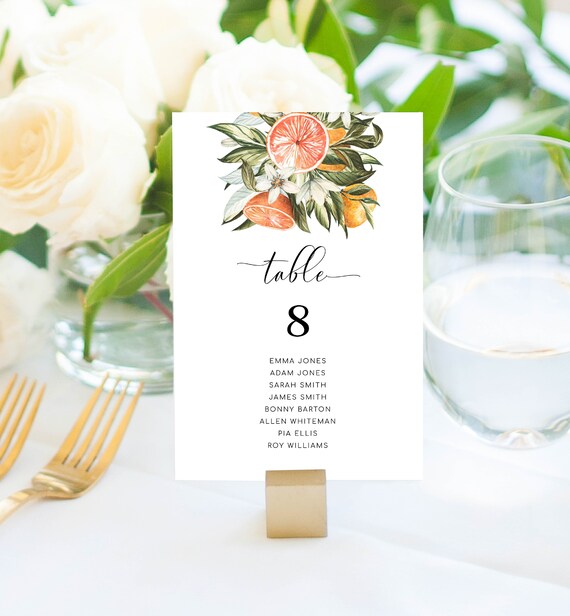 Editable Table Numbers With Guest Names Italian Oranges | Etsy