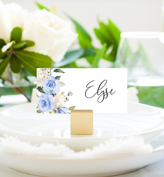 Blue Floral Editable Printable Place Card Template Tent - Etsy