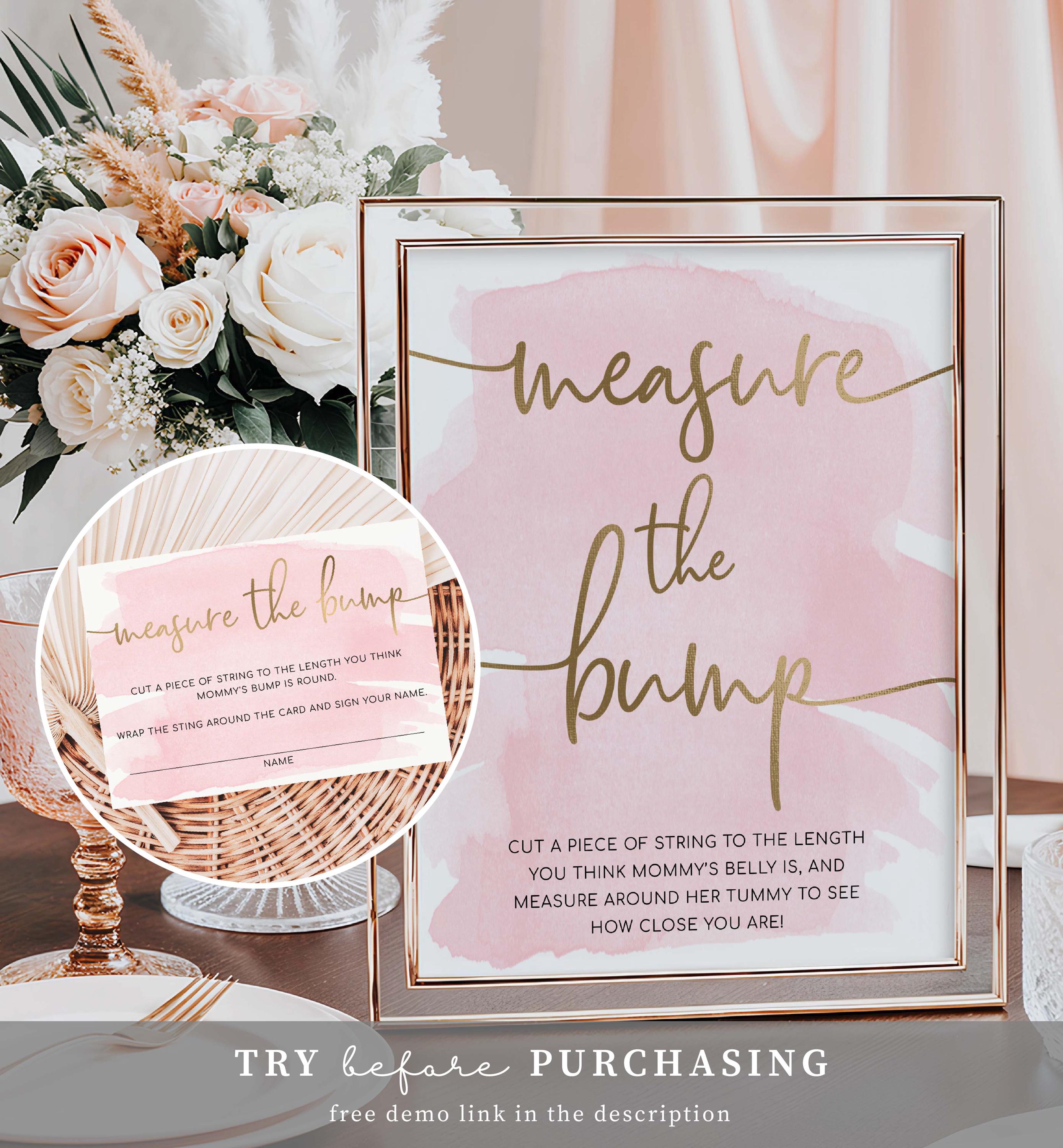 Printable Measure the Bump Game Sign and Cards Template, Pink ...