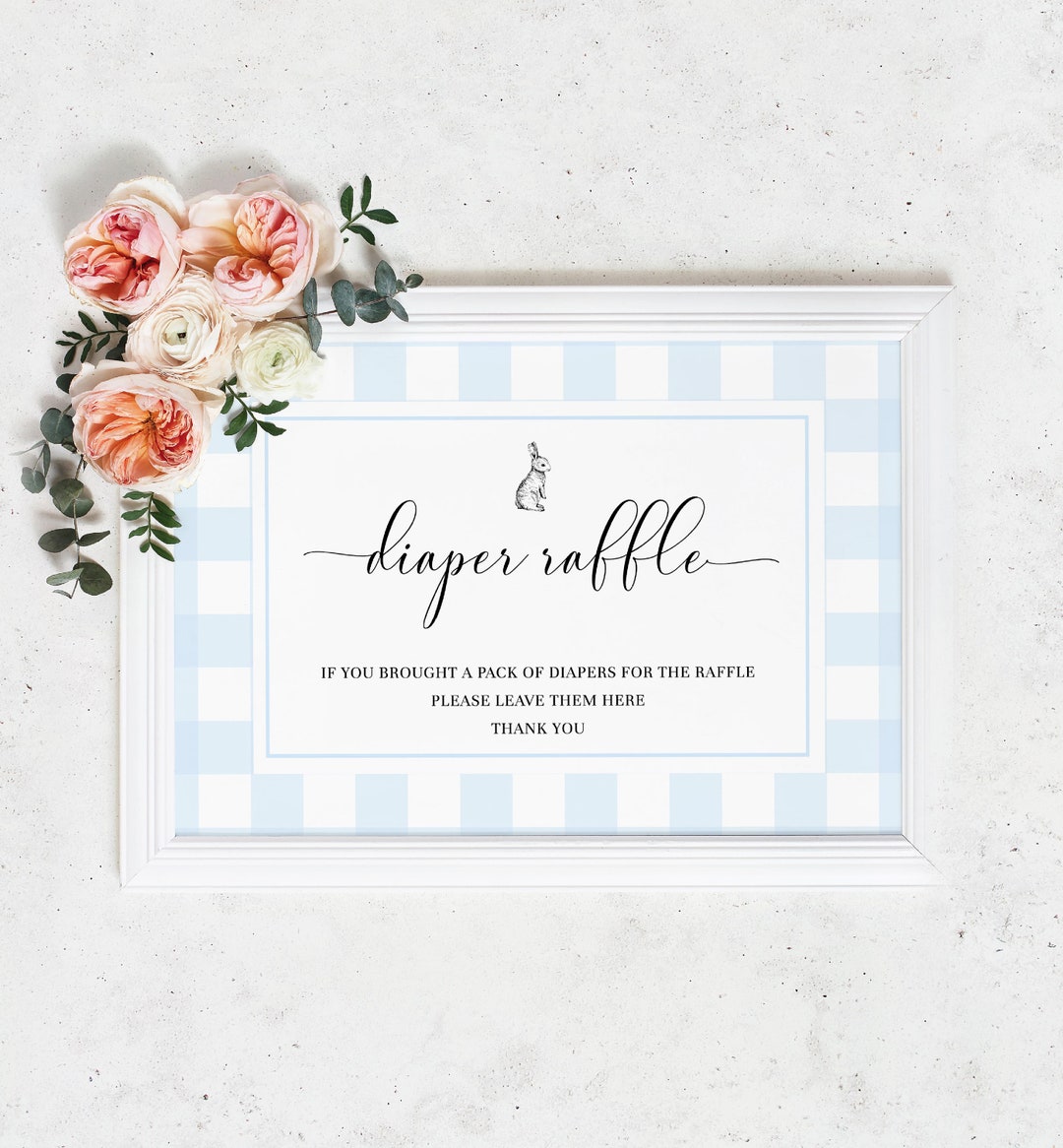 Diaper Raffle Ticket and Sign Template, Blue Gingham, Bunny Rabbit, Boy ...