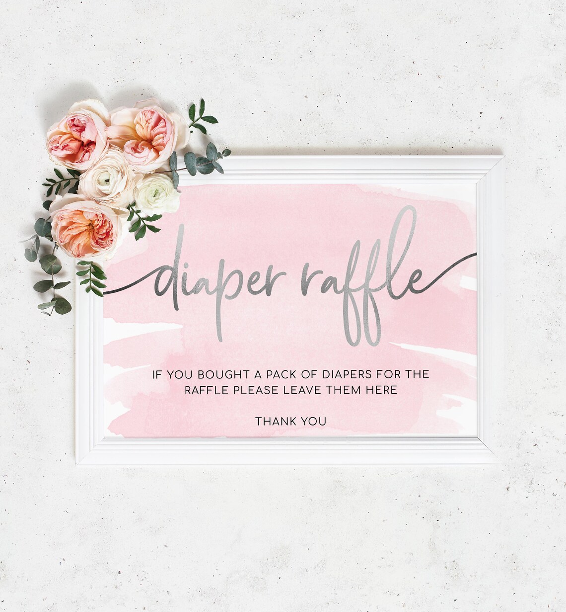 Diaper Raffle Sign and Raffle Ticket Pink Watercolour Silver - Etsy