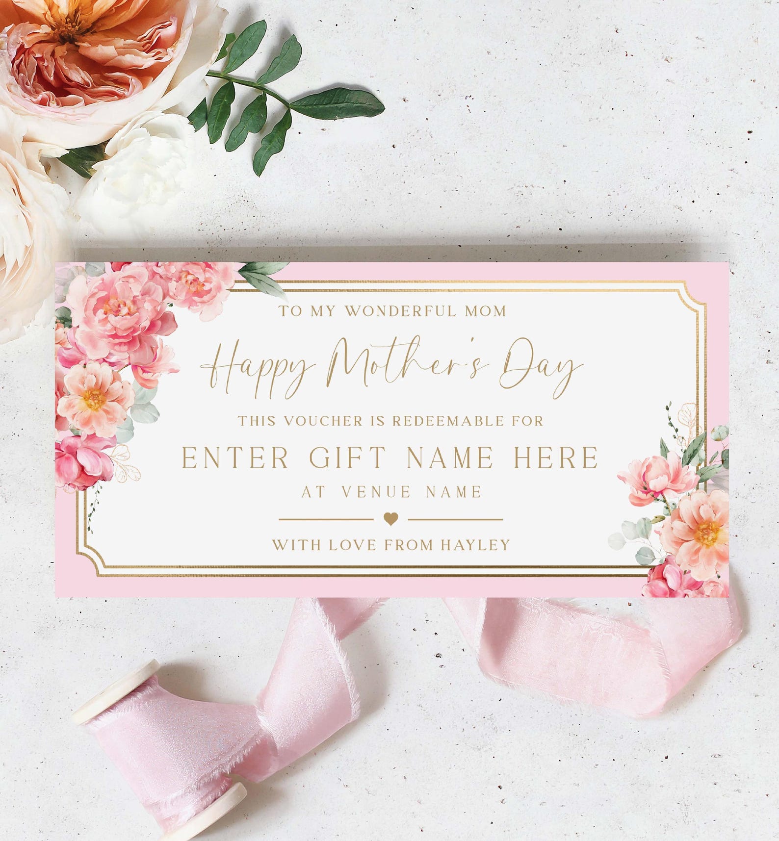 Custom Mother's Day Gift Voucher Template, Printable Mother's Day ...