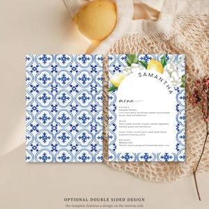 Mediterranean Blue Tile Editable Menu Arch Template, Italian Lemons ...
