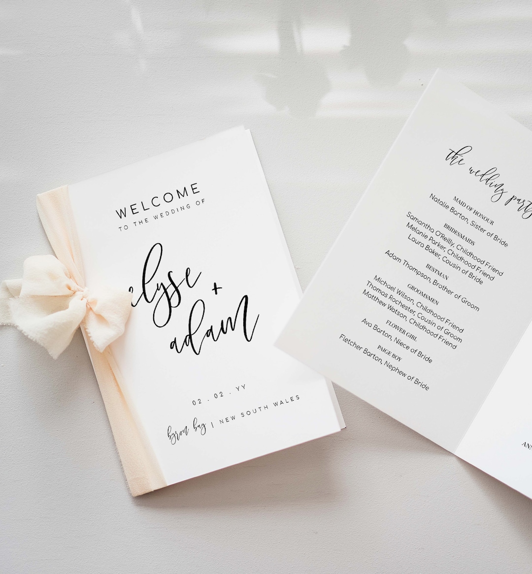 Printable Wedding Ceremony Program Template, Modern Minimalist, Wedding ...