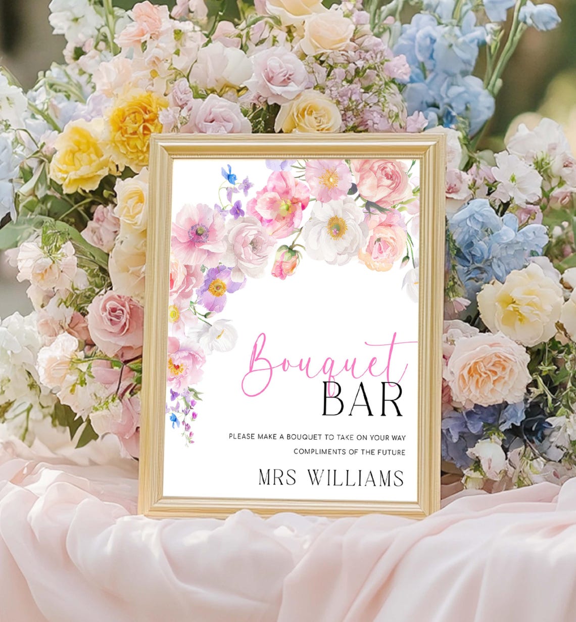 Printable Floral Bouquet Bar Sign and Favor Tag, Bridal Shower Bouquet ...