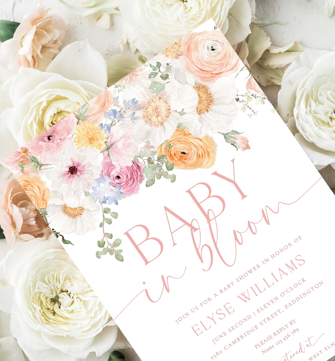 Printable Baby in Bloom Invitation Template, Editable Gender Neutral ...