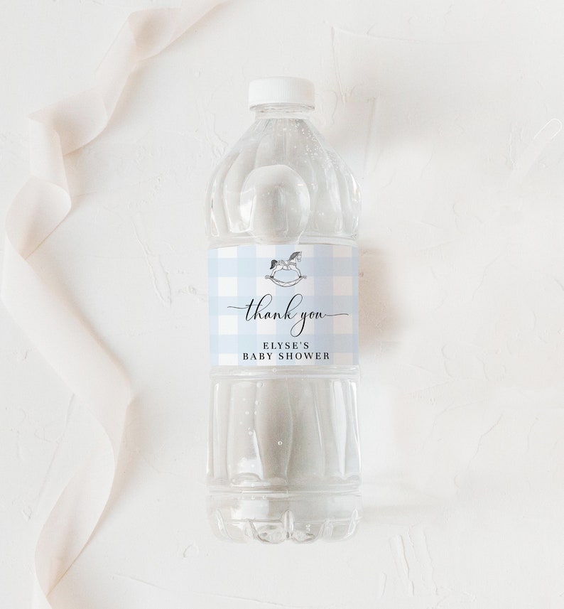 Editable Water Bottle Labels Blue Gingham Rocking Horse - Etsy