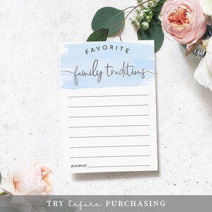 Favorite Family Tradition Sign and Cards - Editable Write Down Your ...
