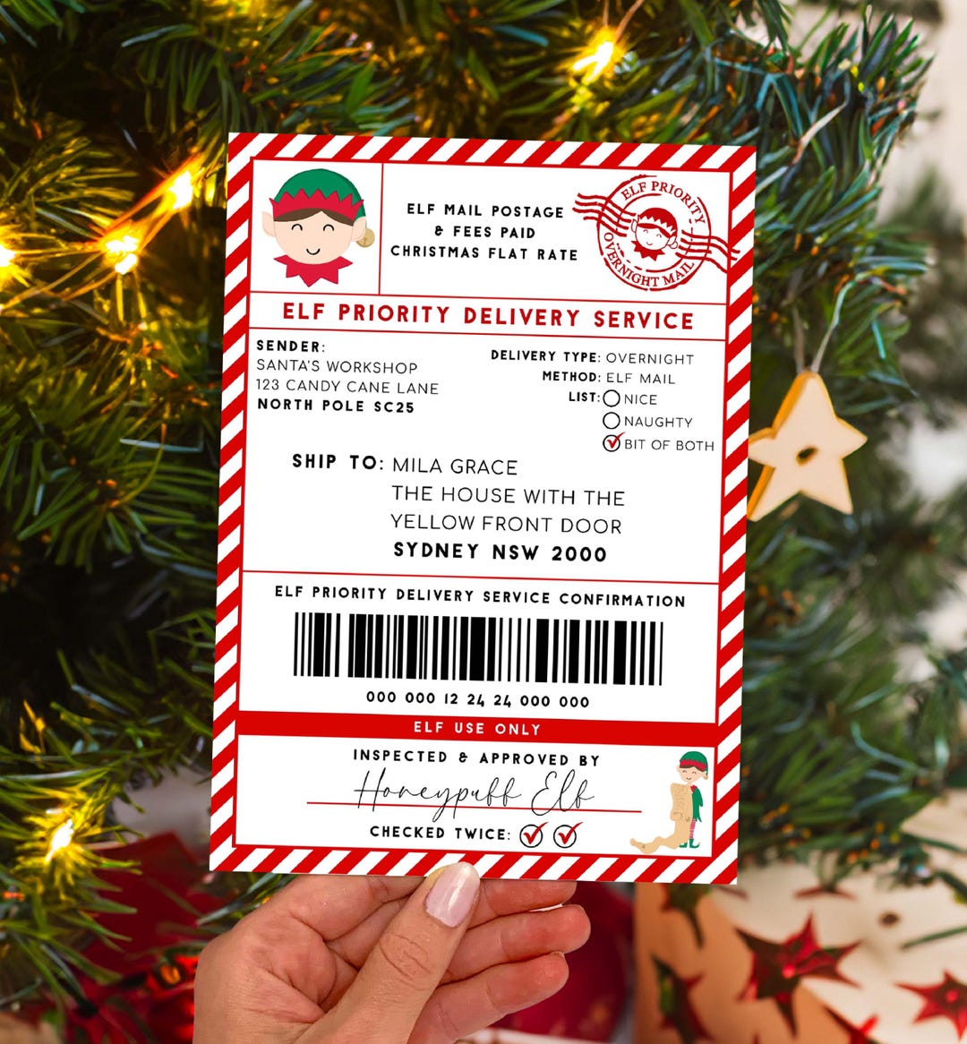 Printable Elf Arrival Box Shipping Label Sticker, North Pole Elf Mail ...