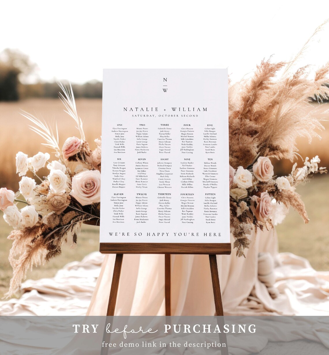 Printable Wedding Seating Chart Template, Elegant Wedding Seating Plan ...
