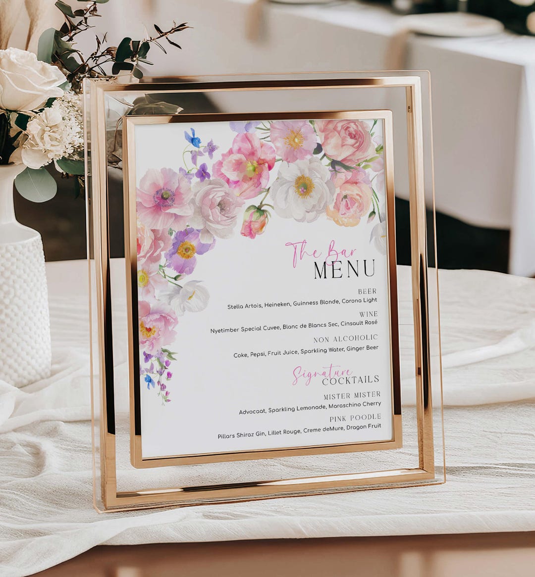 Il cartello del menu del bar, modello di menu del bar per matrimoni ...