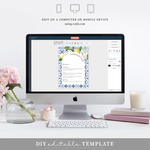 Mediterranean Blue Tile Editable Menu Arch Template, Italian Lemons ...