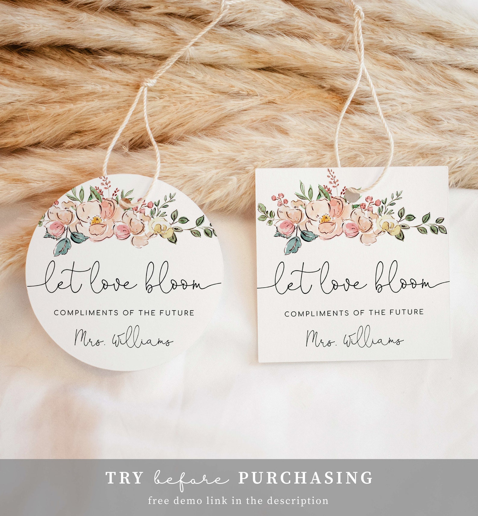 Printable Flower Bar Favor Tag Sign, Vintage Floral, Bridal Shower ...
