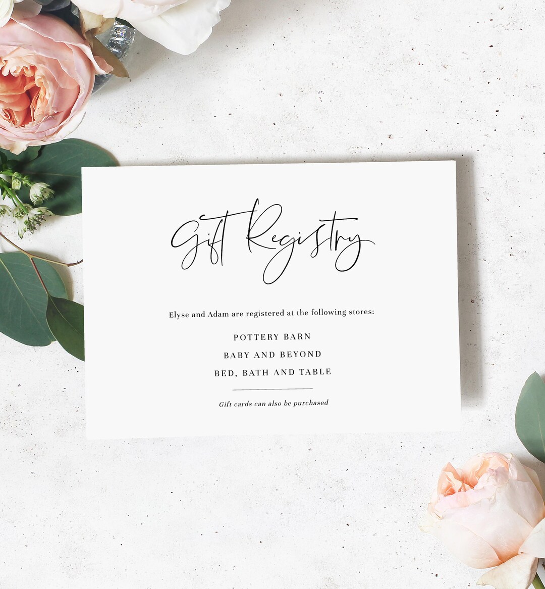 Gift Registry Card - Printable Minimalist Modern Wedding Gift Registry ...