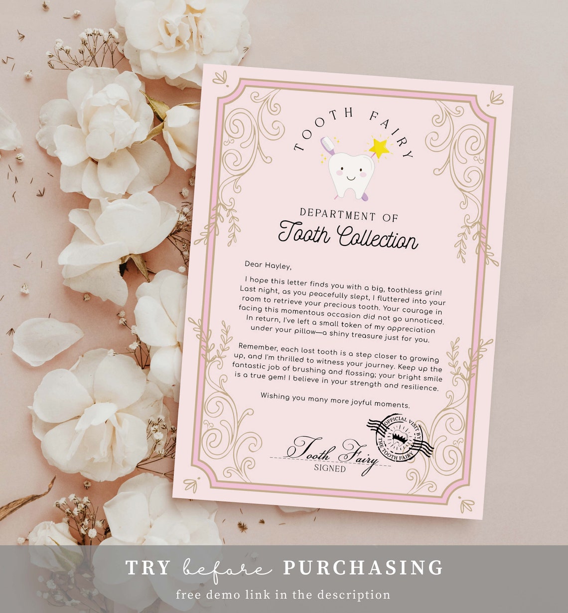Printable Tooth Fairy Letter, Tooth Fairy Collection Letter, Editable ...