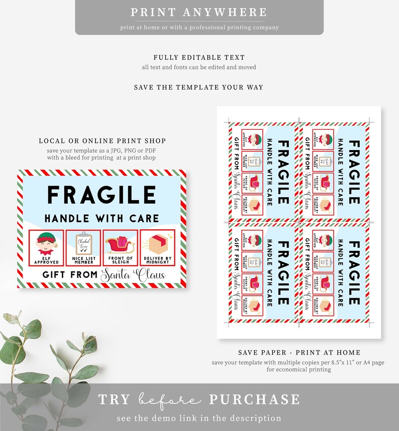 Printable Christmas Fragile Label, Santa's Workshop Shipping Tag ...