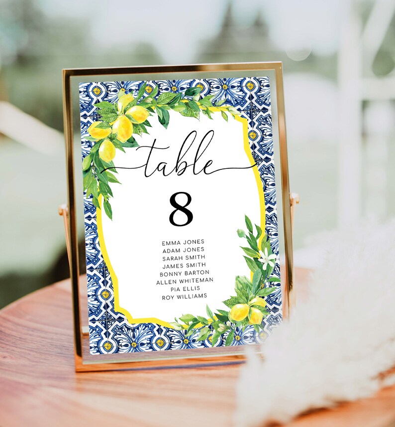 Printable Table Seating Chart Printable Positano Blue Tile - Etsy