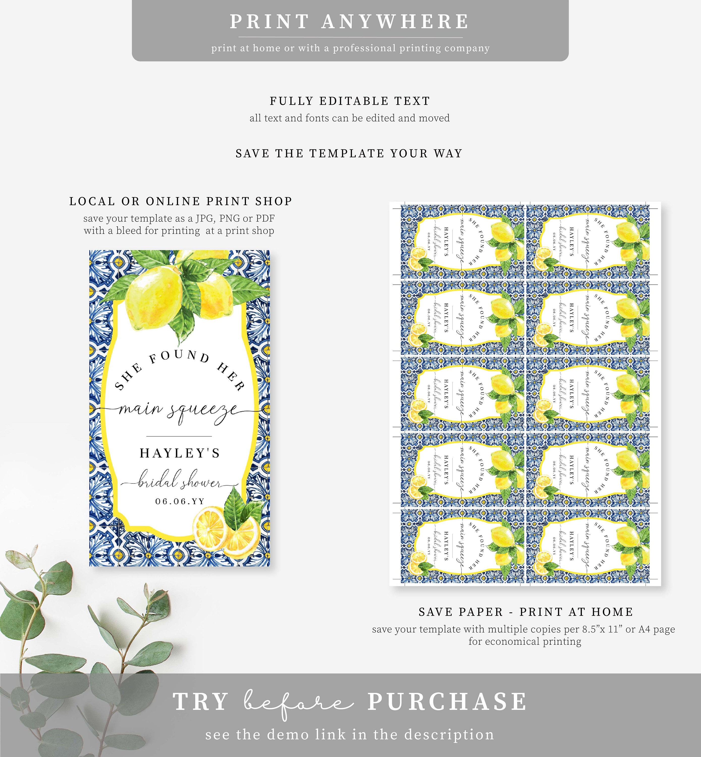 She Found Her Main Squeeze Printable Tags, Italian Positano Blue Tile ...