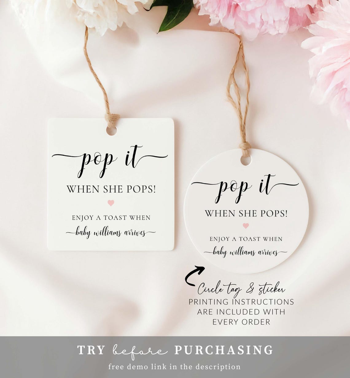 Pop It When She Pops Tag Template, Printable Baby Shower Mini Champagne ...