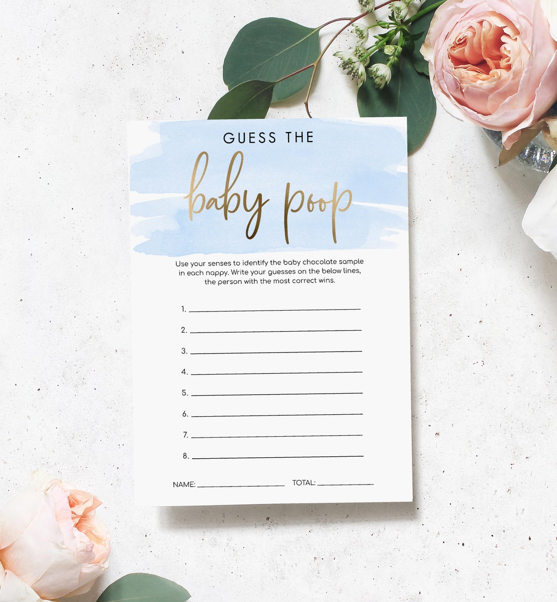 Blue Watercolour Guess the Baby Poop Game Couples Shower | Etsy