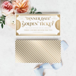 Dinner Date Golden Ticket Custom Gift Voucher Template, Restaurant ...