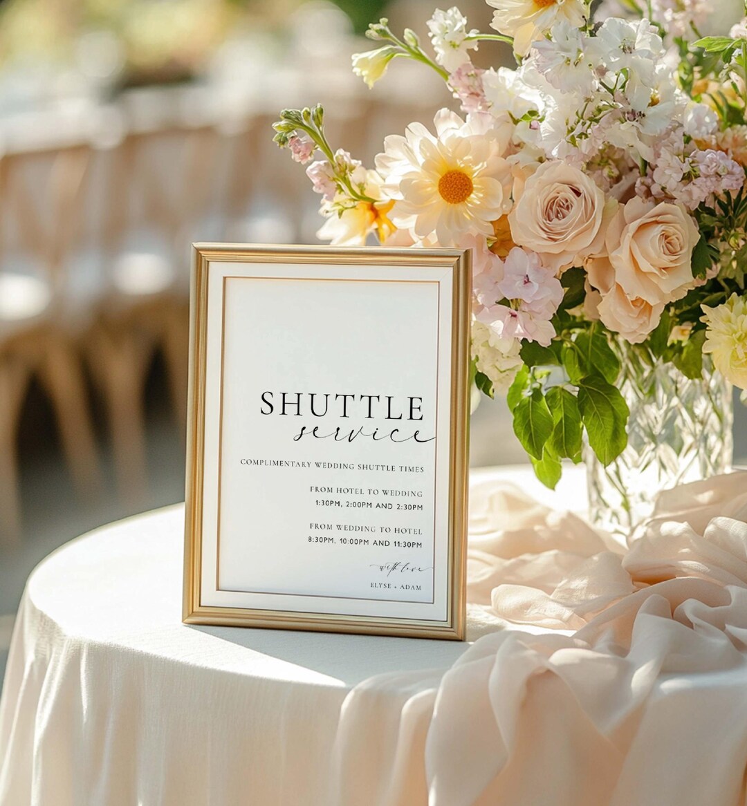 Printable Shuttle Service Sign Template, Wedding Venue Transport Sign ...