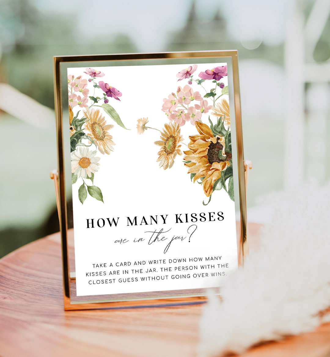 Sunflower Guess How Many Sign and Card, Boho Bridal Shower Guess How ...