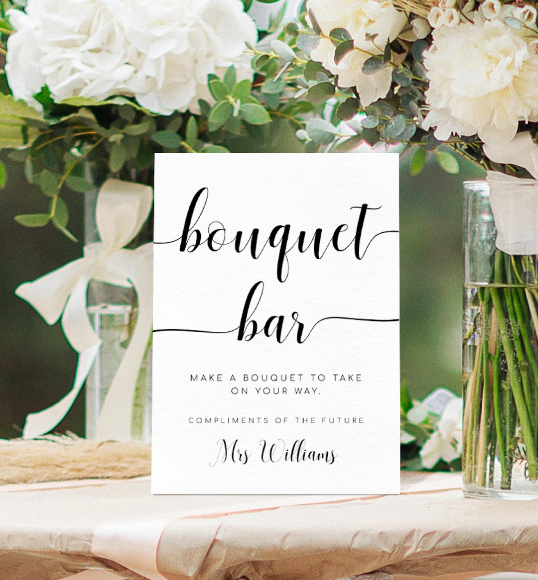Editable Bouquet Bar Sign, Printable Minimalist Bridal Shower Flower ...