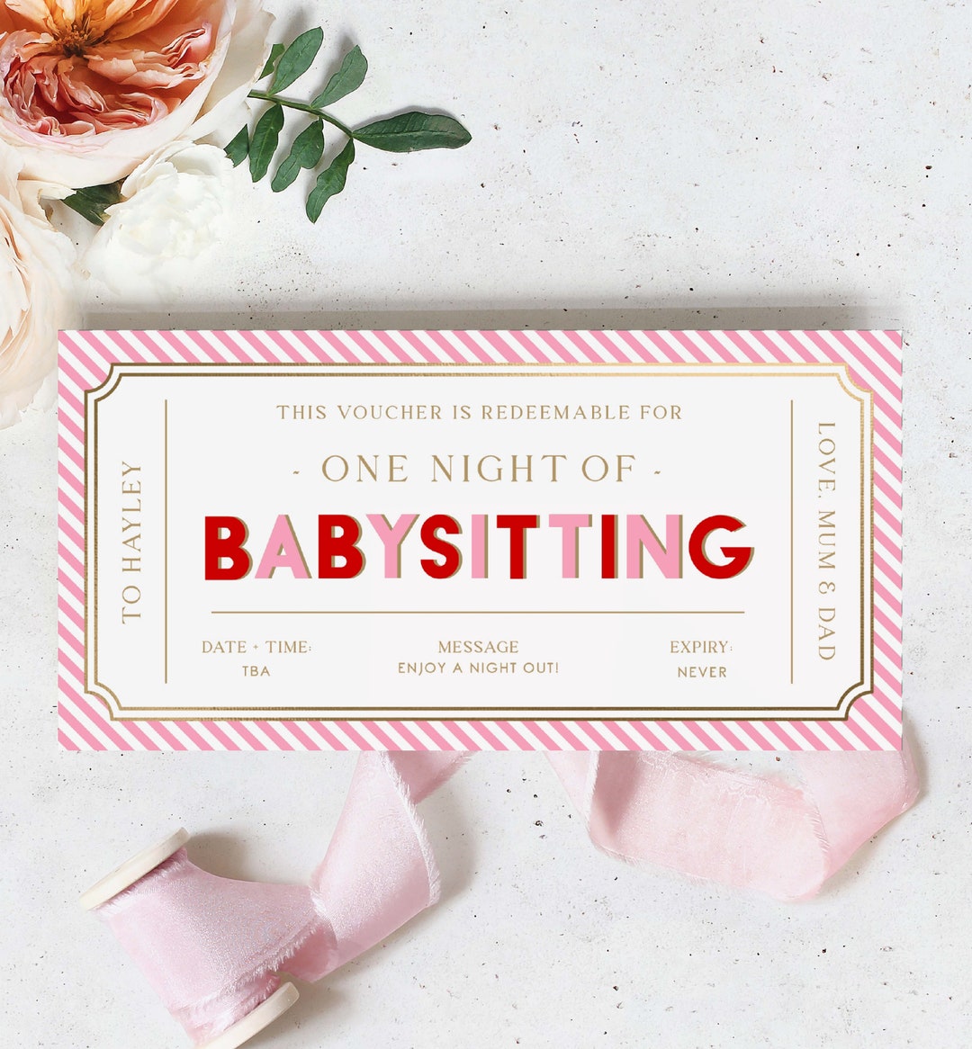 Custom Babysitting Gift Voucher Template: Printable Coupon (4x8 & DL ...