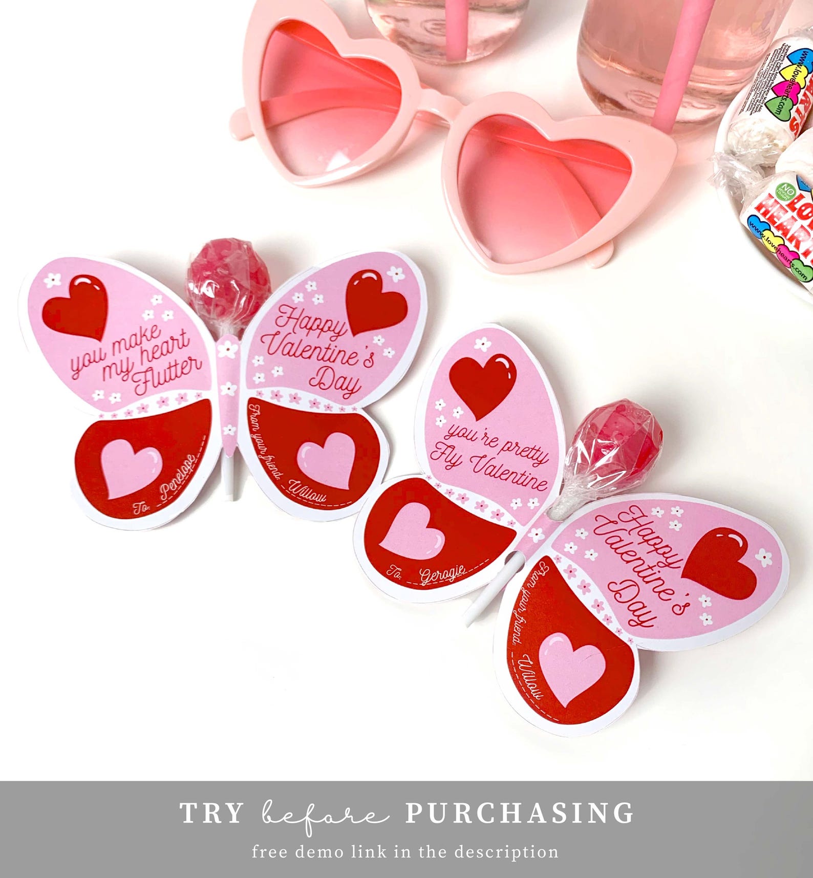 Butterfly Valentine's Day Lollipop Tags Template, Printable You Make My ...