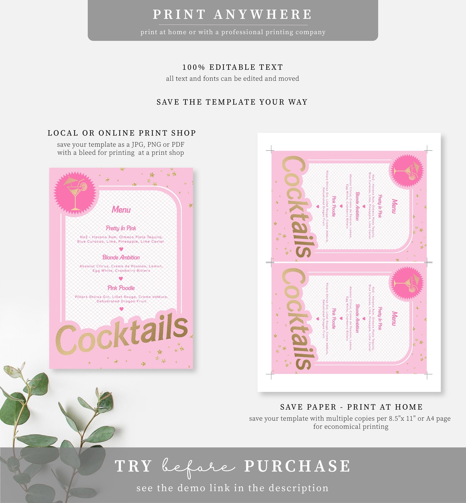 Editable Cocktail Menu Sign Drinks Menu Birthday Party - Etsy