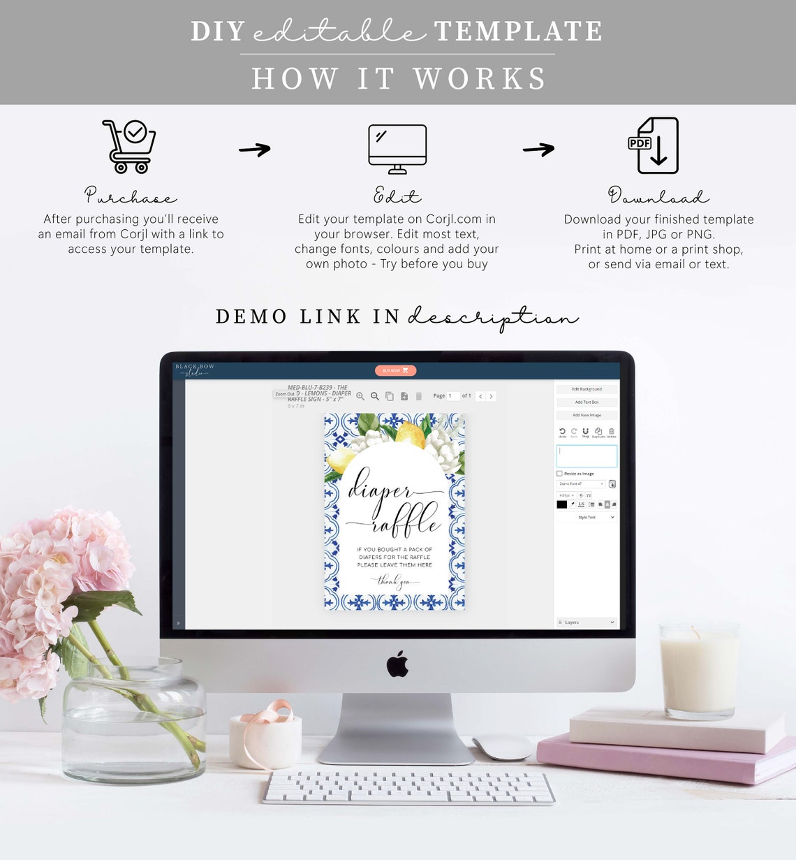 Mediterranean Lemon Diaper Raffle Ticket & Sign (printable), the Med - Etsy