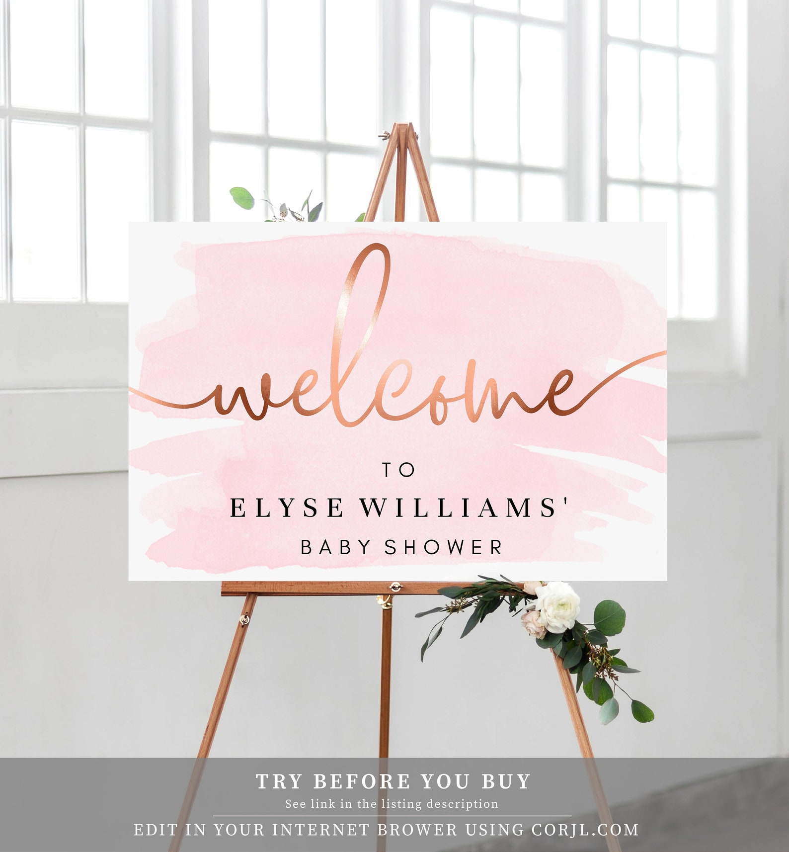 Pink Watercolour Rose Gold Welcome Sign Printable Bridal and | Etsy