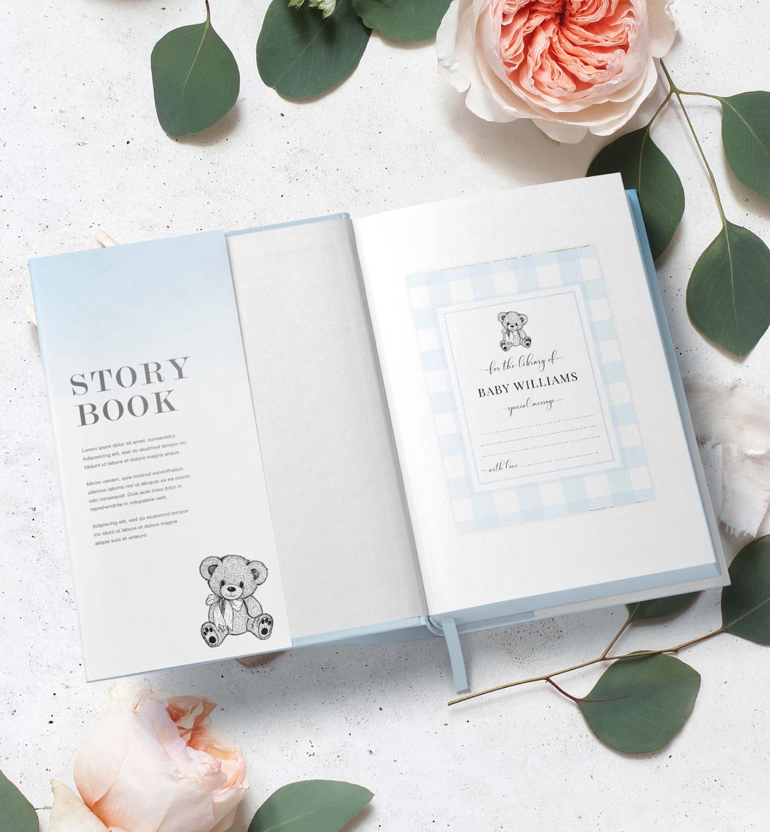 Children's Book Bookplate, Printable Blue Gingham Baby's First Library ...