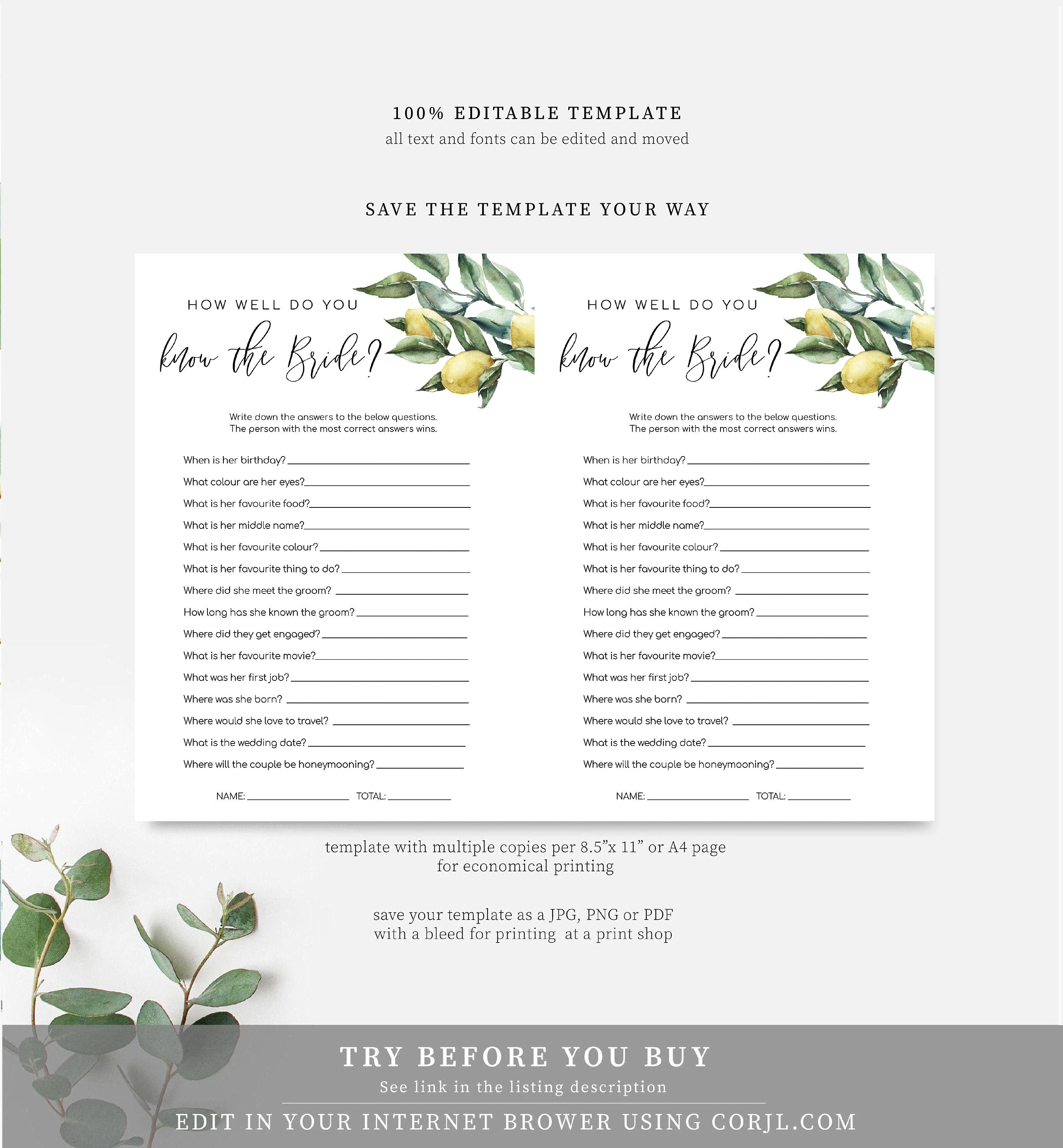 Editable How Well Do You Know the Bride Trivia Game - Etsy Canada