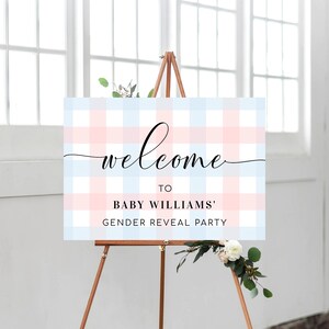 Printable Welcome Sign Pink Blue Gingham Gender Reveal Party - Etsy