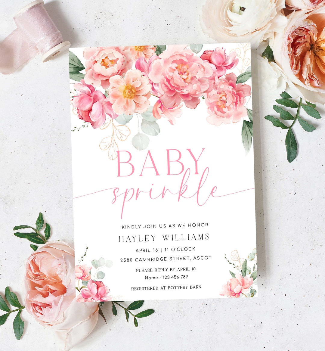 Printable Baby Sprinkle Invitation Template, Editable Hot Pink Peony ...