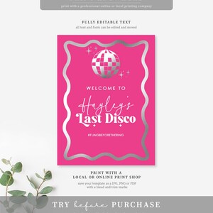Printable Last Disco Welcome Sign Template, Wave Curvy Line, Hot Pink ...