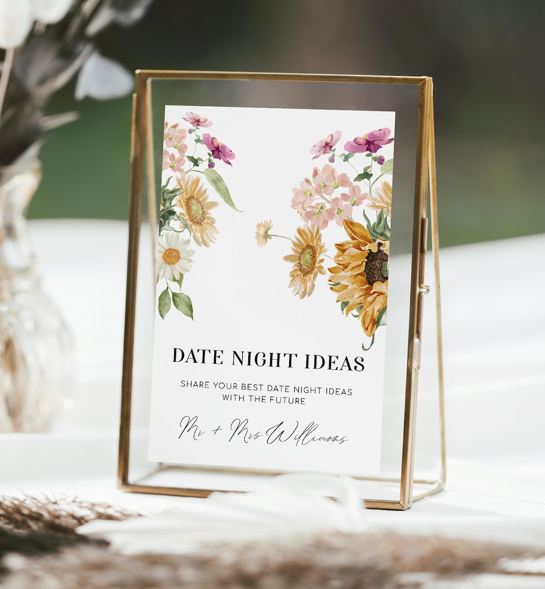 Editable Date Night Ideas Sign and Card, Fall Floral Sunflower ...