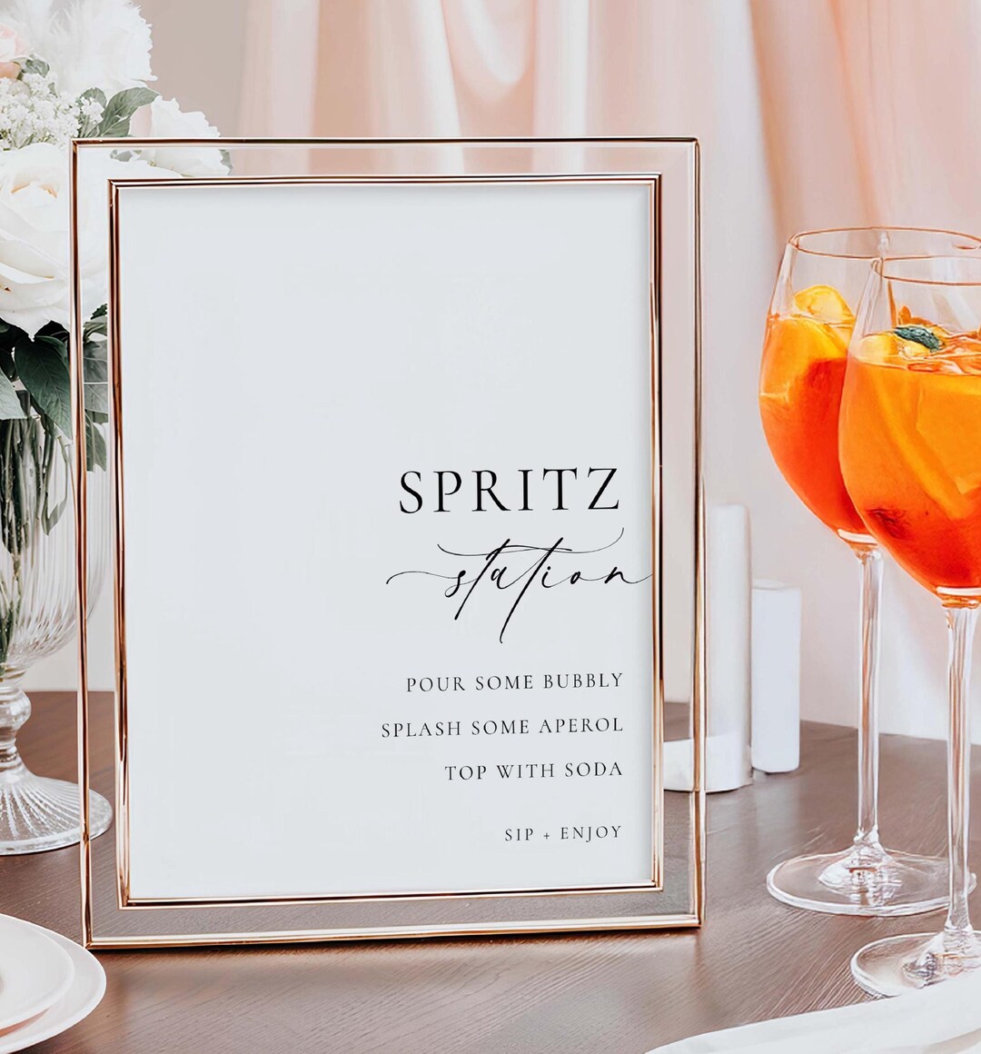 Printable Spritz Station Sign, Modern Minimalist Aperol Spritz Cocktail ...
