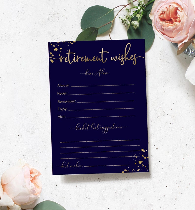 Printable Retirement Wishes Template Navy Gold Retirement - Etsy Australia