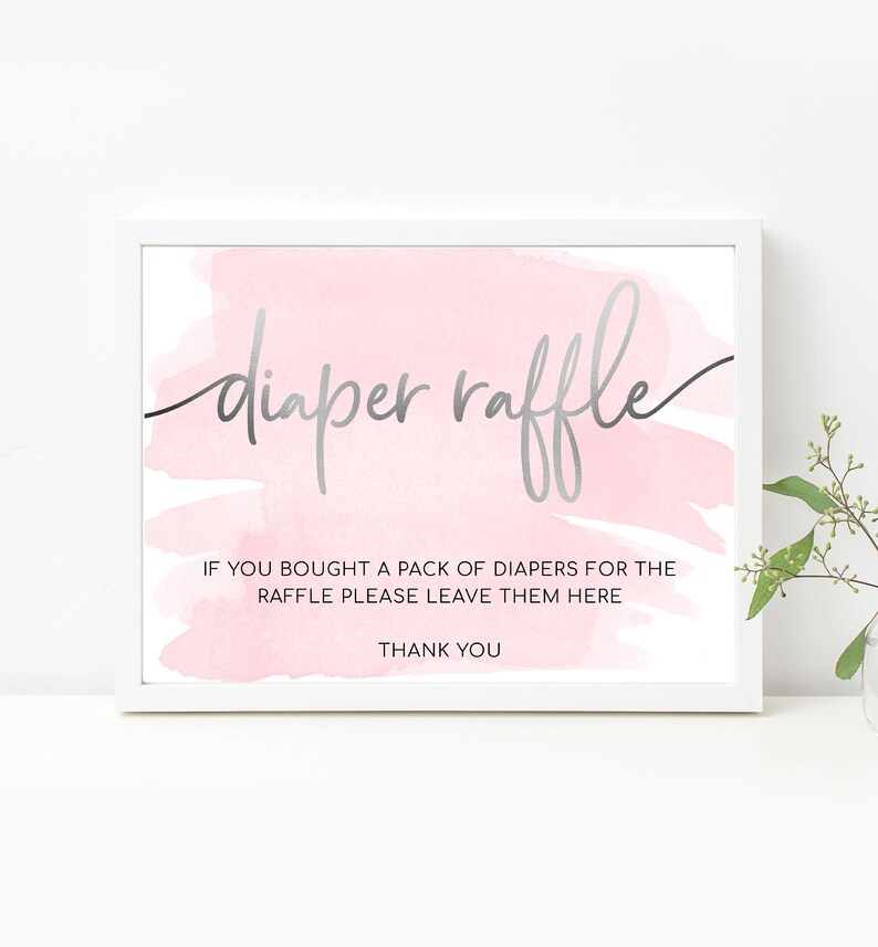 Diaper Raffle Sign and Raffle Ticket Pink Watercolour | Etsy